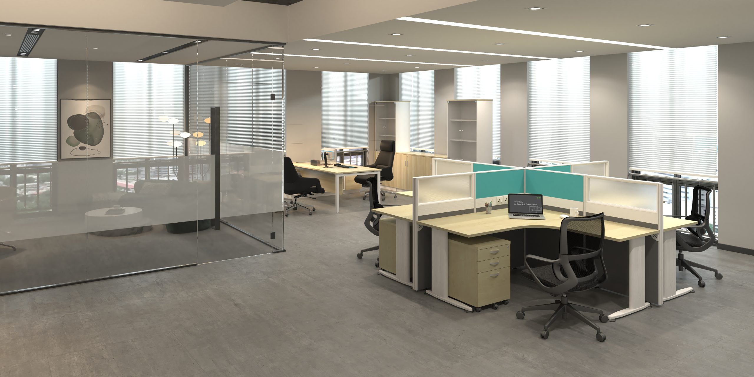 MY-B60-H4L - Office Workstation L Shape Table (Cluster of 4) - MY ...